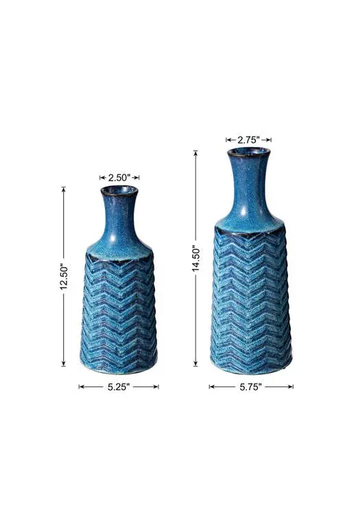 GLITZHOME Set Of 2 Modern Chevron Ceramic Table Vases