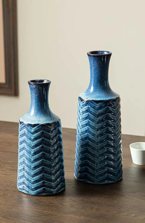 GLITZHOME Set Of 2 Modern Chevron Ceramic Table Vases