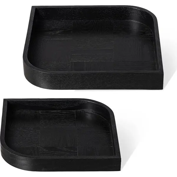 GLITZHOME Set Of 2 Leaf Shape Ash Wood Decorative Trays - Black