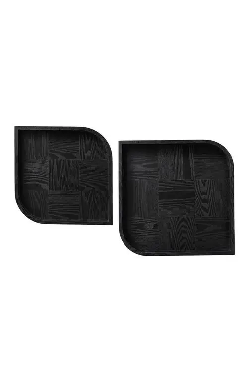 GLITZHOME Set Of 2 Leaf Shape Ash Wood Decorative Trays