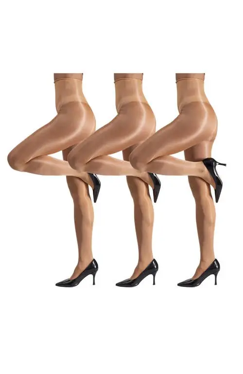 LECHERY® Lustrous Semi-opaque Tights Set Of 3 - Caramel
