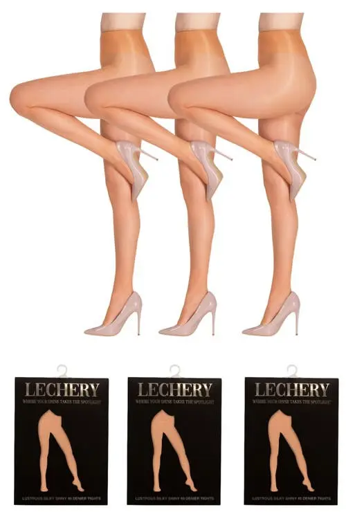 LECHERY® Lustrous Semi-opaque Tights Set Of 3 - Caramel