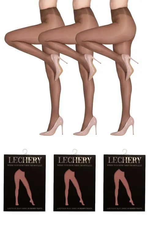 LECHERY® Lustrous Semi-opaque Tights Set Of 3 - Cocoa