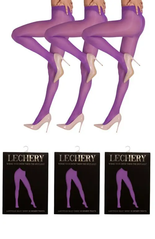 LECHERY® Lustrous Semi-opaque Tights Set Of 3 - Purple