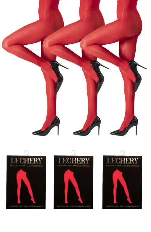 LECHERY® Lustrous Semi-opaque Tights Set Of 3 - Red