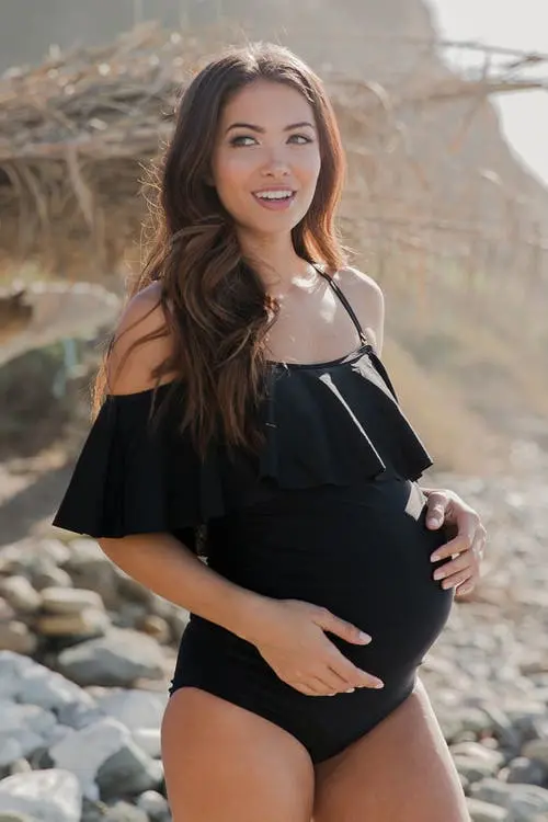 PINKBLUSH Ruffle Trim Ruched One-piece Maternity Swimsuit - Black