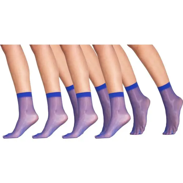 LECHERY® Lustrous Shiny Sheer Socks 4 Pairs - Blue