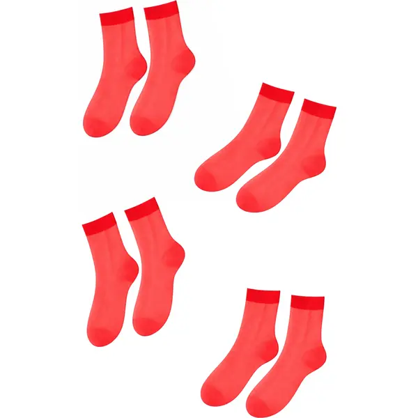LECHERY® Lustrous Shiny Sheer Socks 4 Pairs - Red