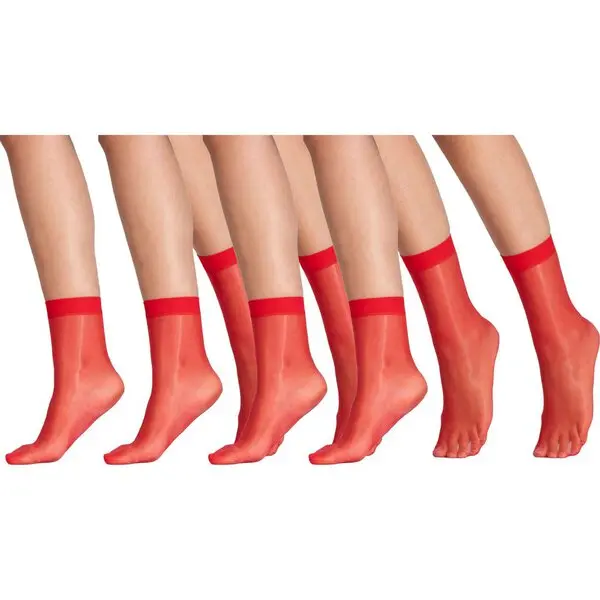 LECHERY® Lustrous Shiny Sheer Socks 4 Pairs - Red