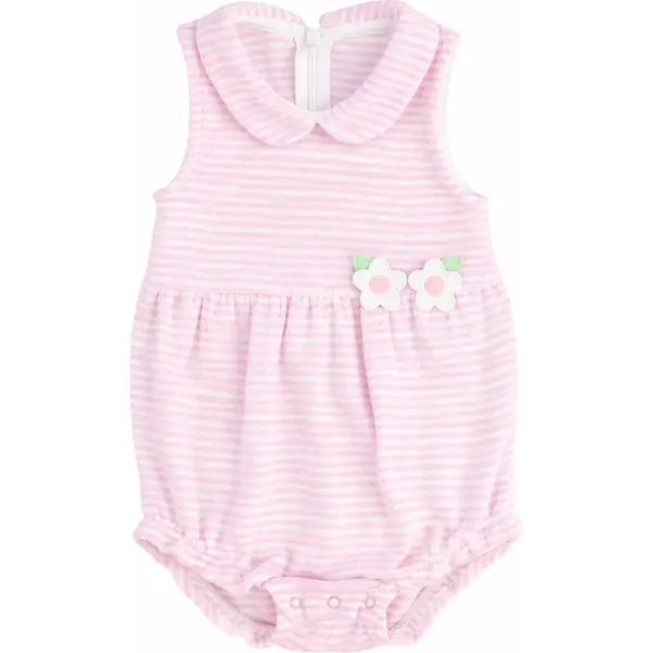 FLORENCE EISEMAN Stripe Terry Romper With Flowers - Pink/white