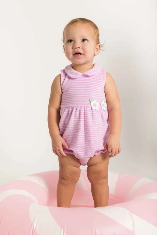 FLORENCE EISEMAN Stripe Terry Romper With Flowers