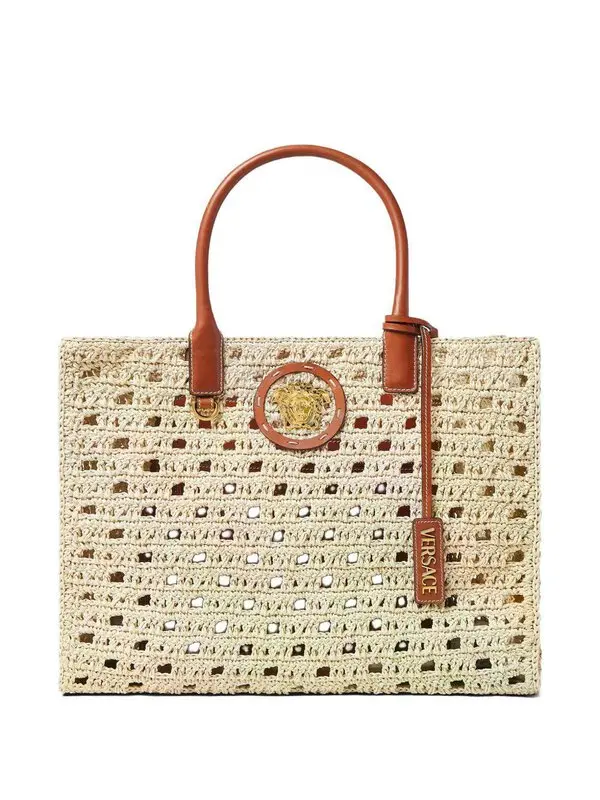 Versace La Medusa Raffia Tote Bag - Neutrals
