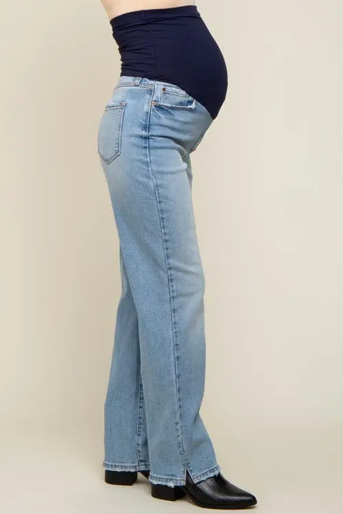 PINKBLUSH Straight Leg Distressed Hem Maternity Jeans