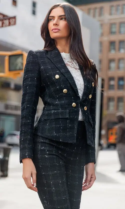 Generation Love Elsa Windowpane Tweed Blazer