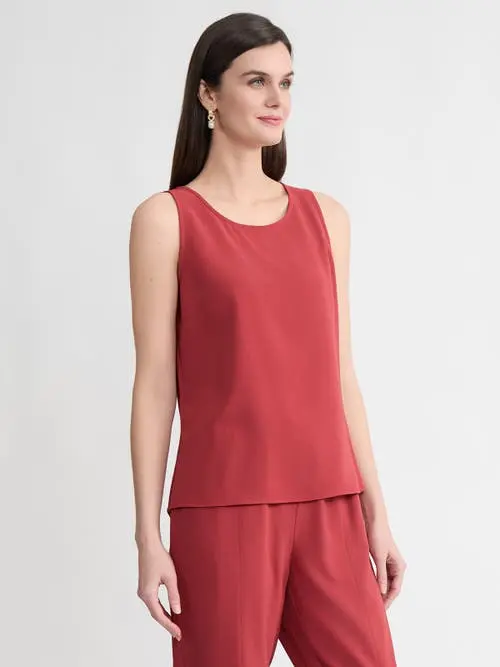 Misook Classic Crepe De Chine Tank Top - Russet