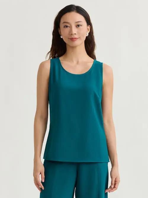 Misook Classic Crepe De Chine Tank Top - Spruce