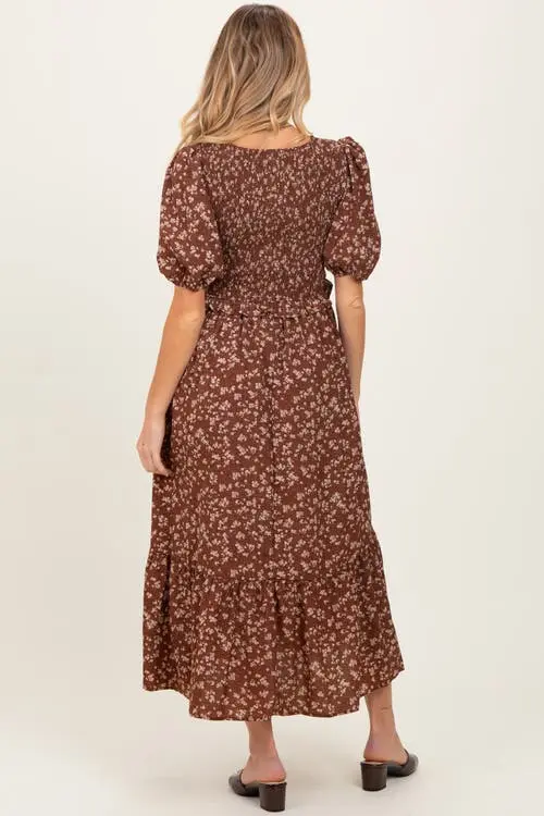 PINKBLUSH Floral Smocked Maternity Midi Dress