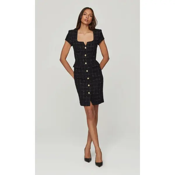 Generation Love Sierra Windowpane Tweed Dress - Black/white