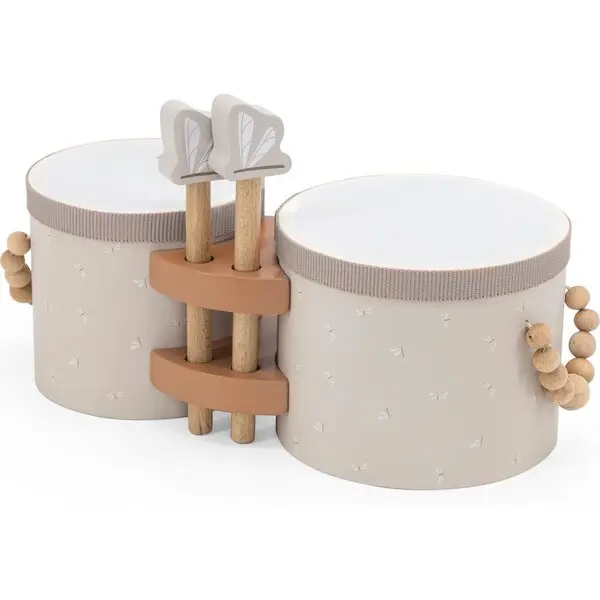 LABEL LABEL Wooden Bongos With Dragonfly Drum Sticks - Multicolored