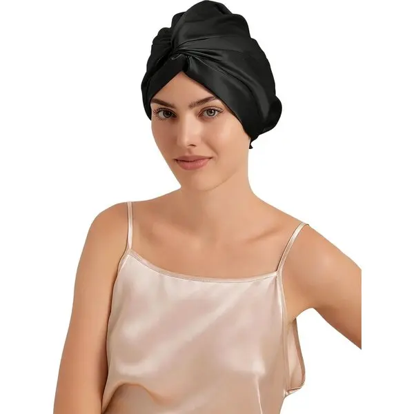 SILKSILKY 22 Momme Pure Silk Hair Wrap - Black