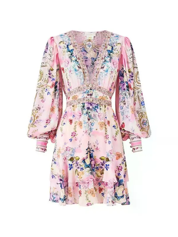 Camilla V-neck Button Mini Dress