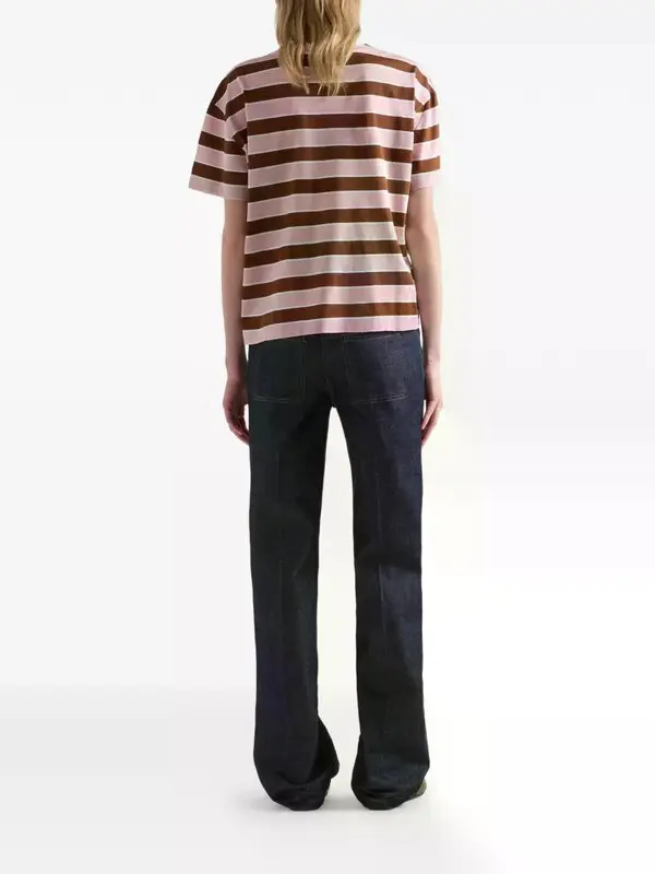 Prada Striped Lisle Cotton T-shirt - Brown