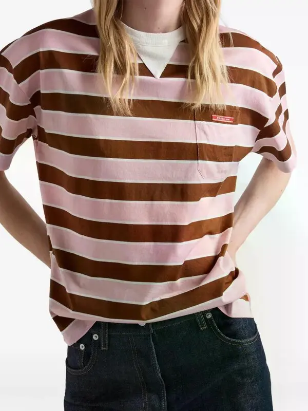 Prada Striped Lisle Cotton T-shirt - Brown