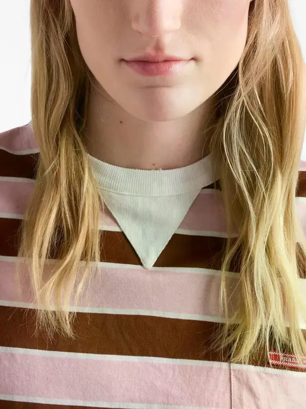 Prada Striped Lisle Cotton T-shirt - Brown
