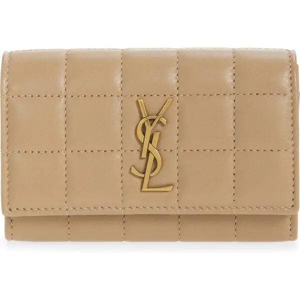 Saint Laurent Cassandre Quilted Leather Card Holder - Dark Toffee