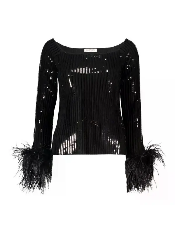 Valentino Garavani Sequin Feather-trim Top