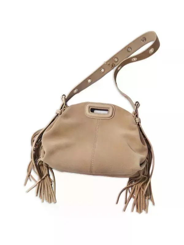 Maje Mini Miss M Shoulder Bag With Fringe Detail - Neutrals