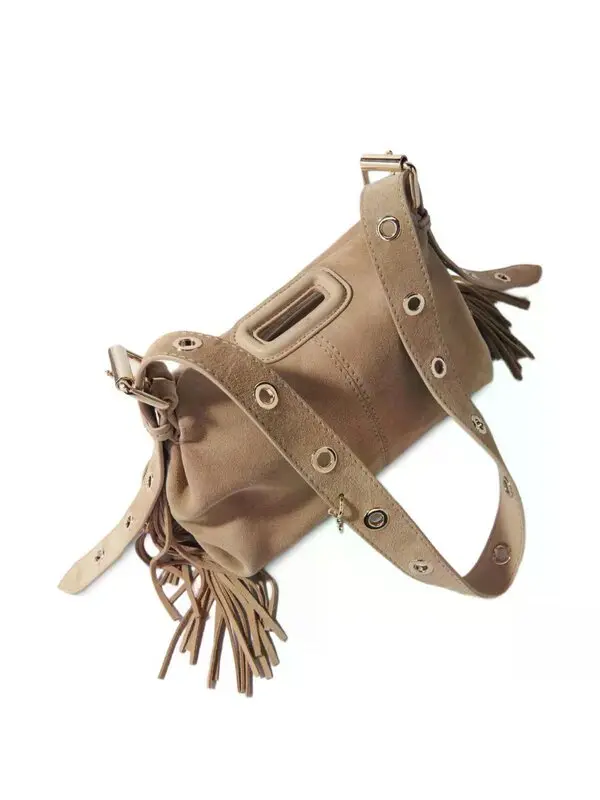 Maje Mini Miss M Shoulder Bag With Fringe Detail - Neutrals