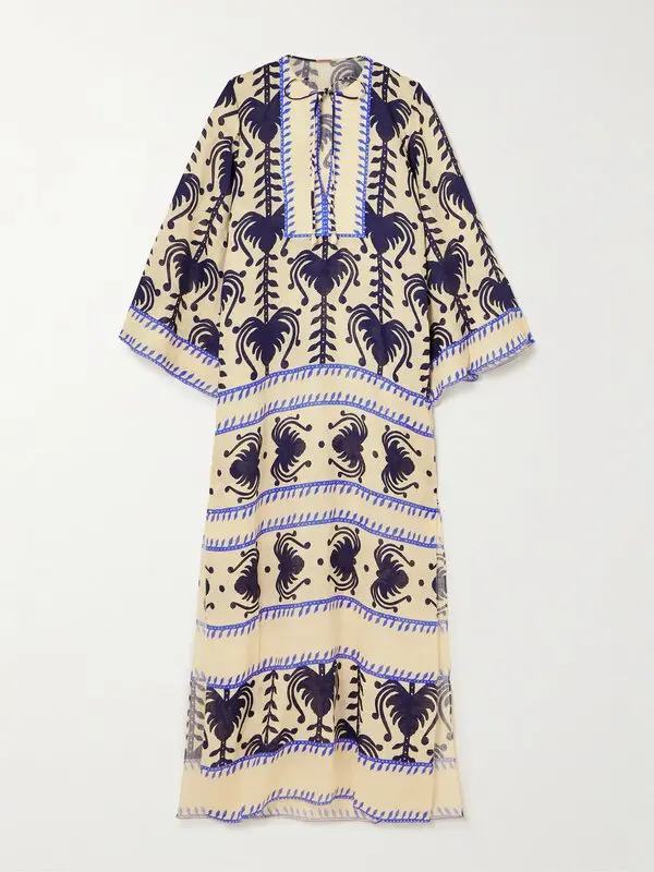 Johanna Ortiz Wild Savannah Embellished Printed Linen Tunic - Neutrals