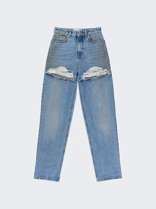 AREA Crystal Fray Slit Jeans