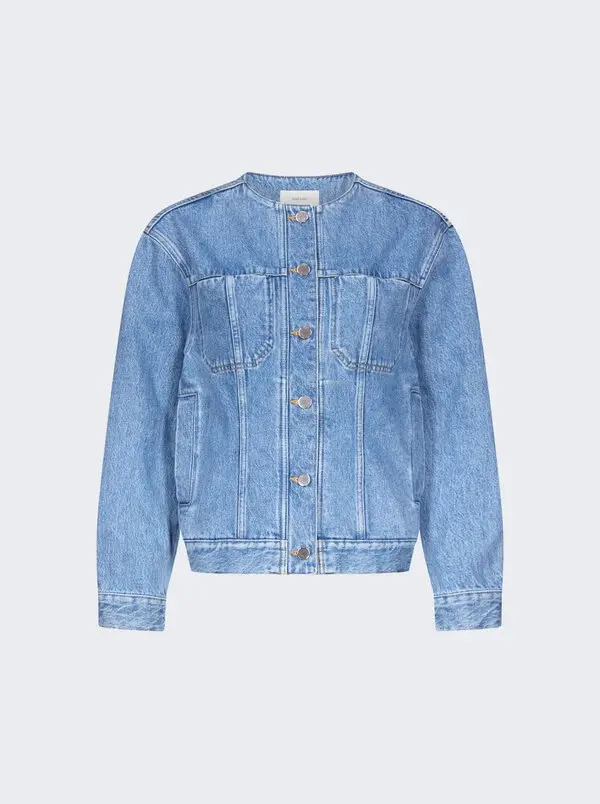 Loulou De Saison Rima Collarless Denim Jacket Washed Light - Blue