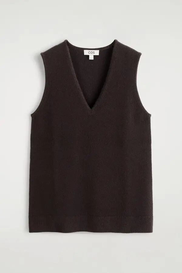 Cos Wool V-neck Tunic Vest - Brown