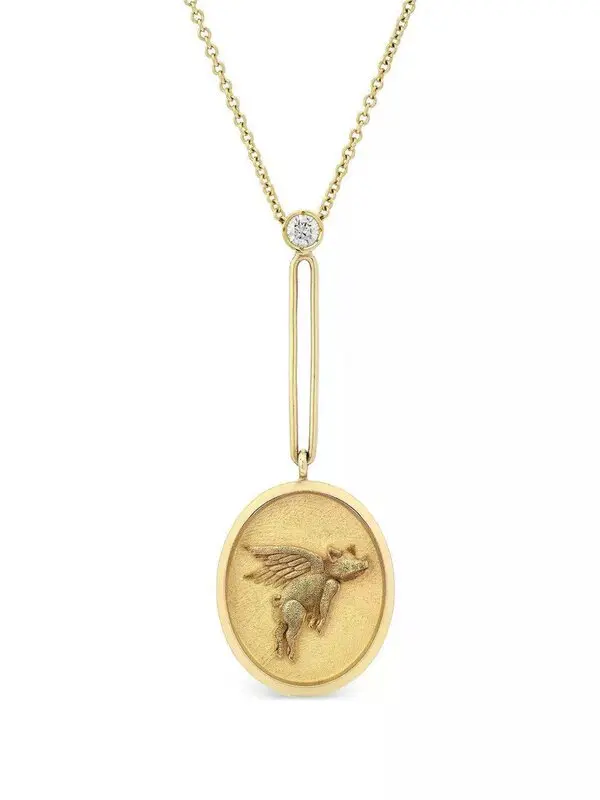 Retrouvai Diamond Pig Pendant Necklace - Gold