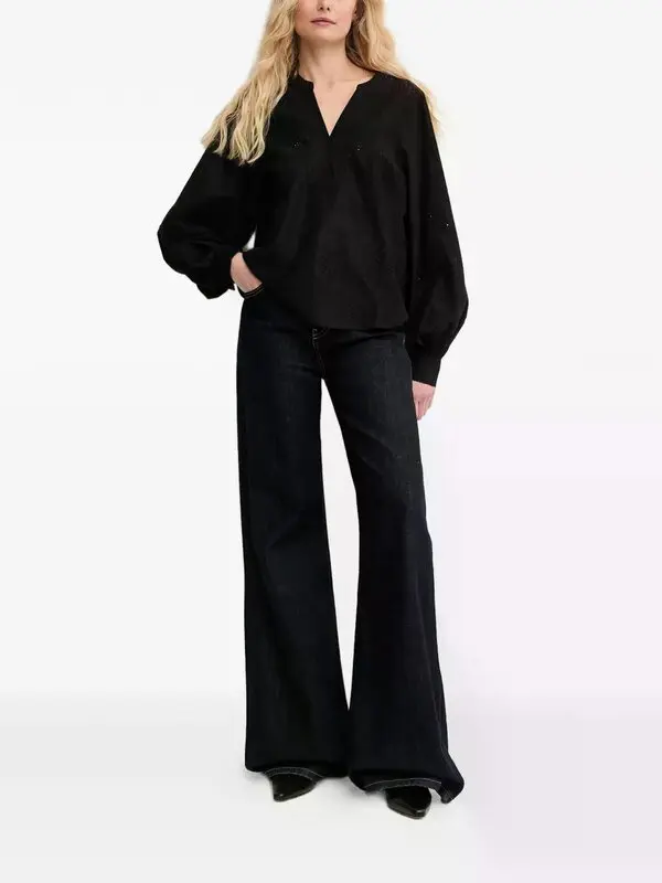 MOS MOSH Balloon-sleeve V-neck Blouse