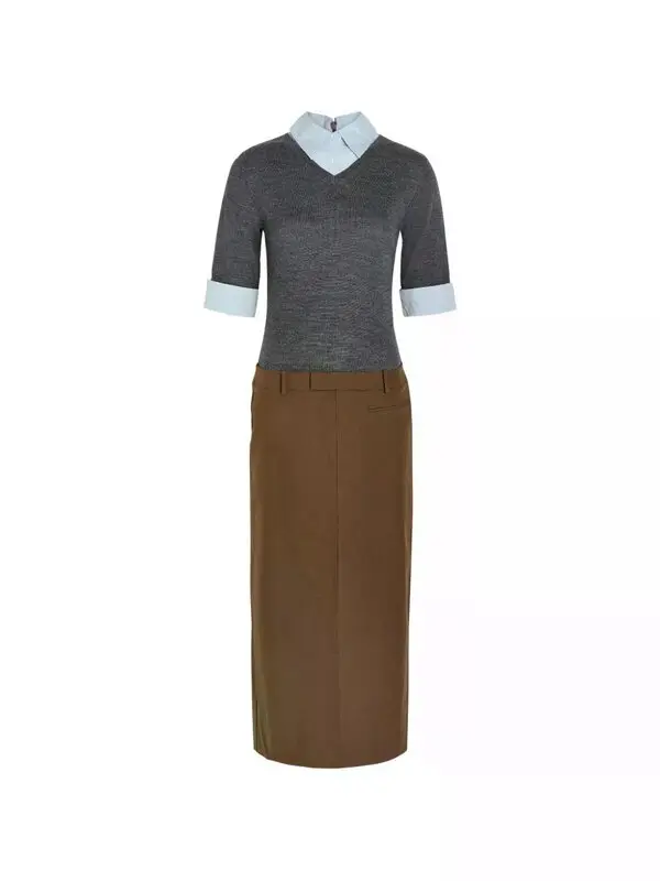 Staud Geo Layered Woven Midi Dress - Brown