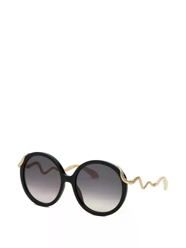 Roberto Cavalli Snake-motif Round-frame Sunglasses - Black