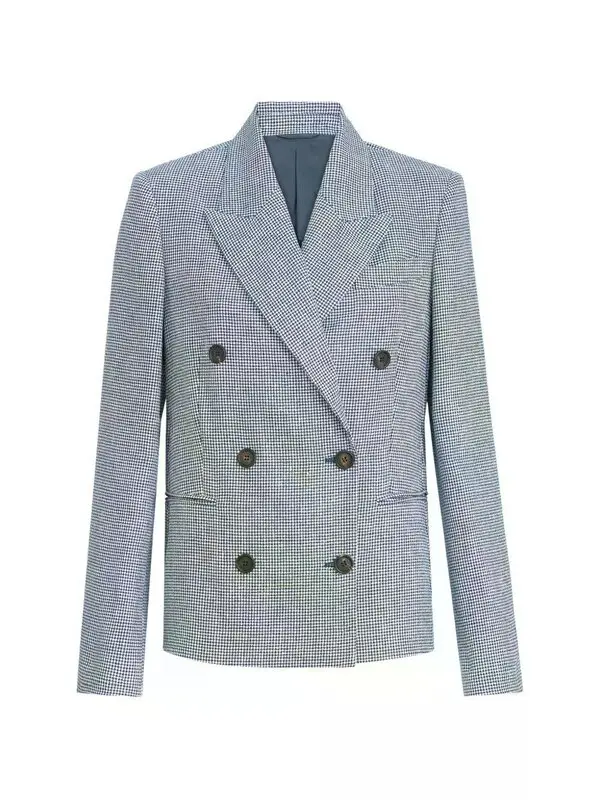 Brunello Cucinelli Linen And Cotton Houndstooth Blazer With Monili - Blue
