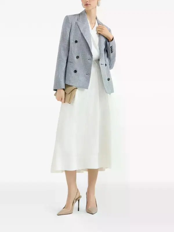 Brunello Cucinelli Linen And Cotton Houndstooth Blazer With Monili - Blue