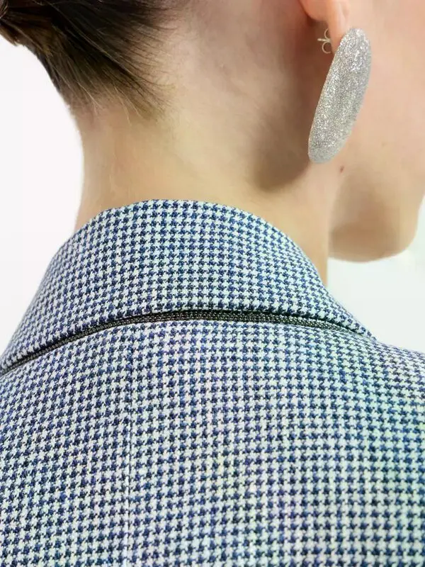 Brunello Cucinelli Linen And Cotton Houndstooth Blazer With Monili - Blue