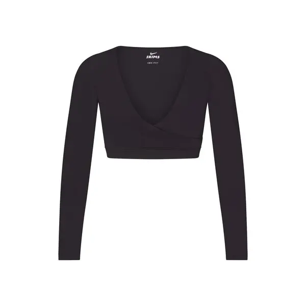 SKIMS Nike Matte Wrap Long Sleeve Cropped Top - Obsidian