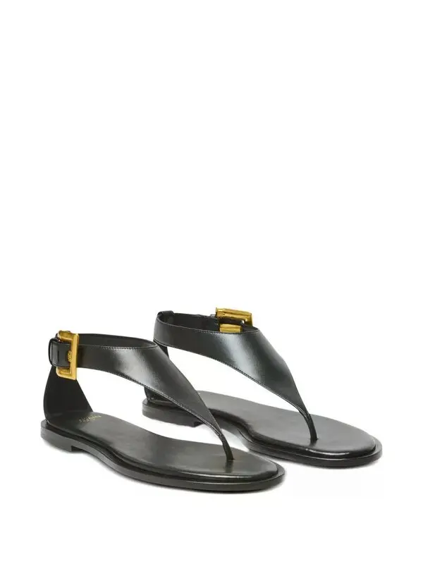 Balmain Anthem Lambskin Flat Thong Sandals With Gold Buckle - Black