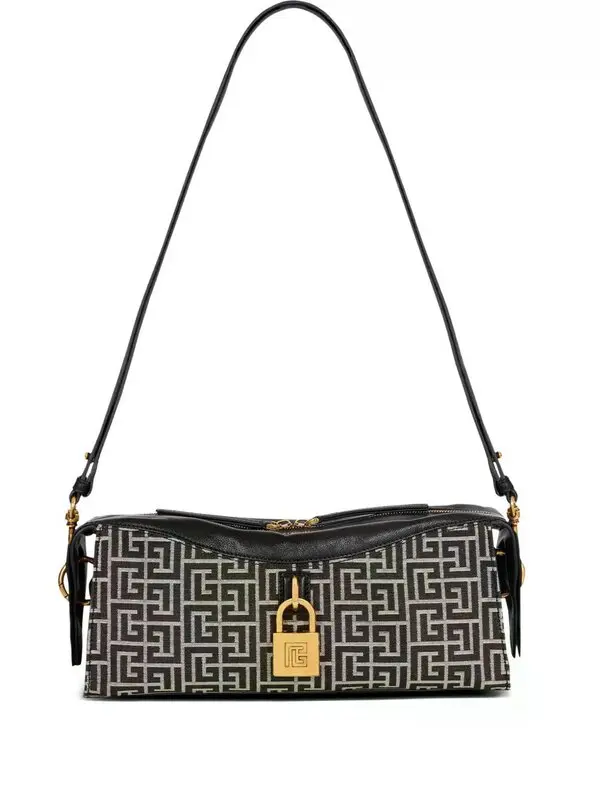 Balmain Monogram Jacquard Shoulder Bag - Black