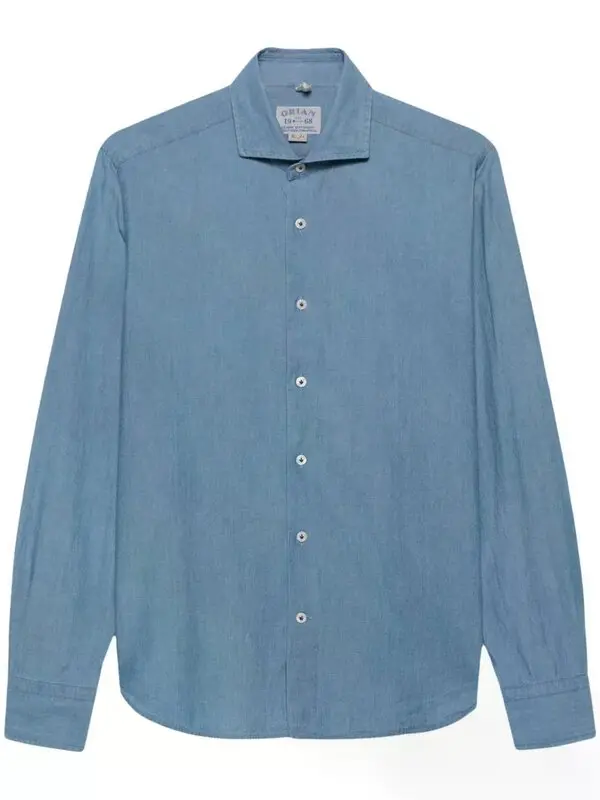 ORIAN Mélange-effect Cotton Shirt - Blue