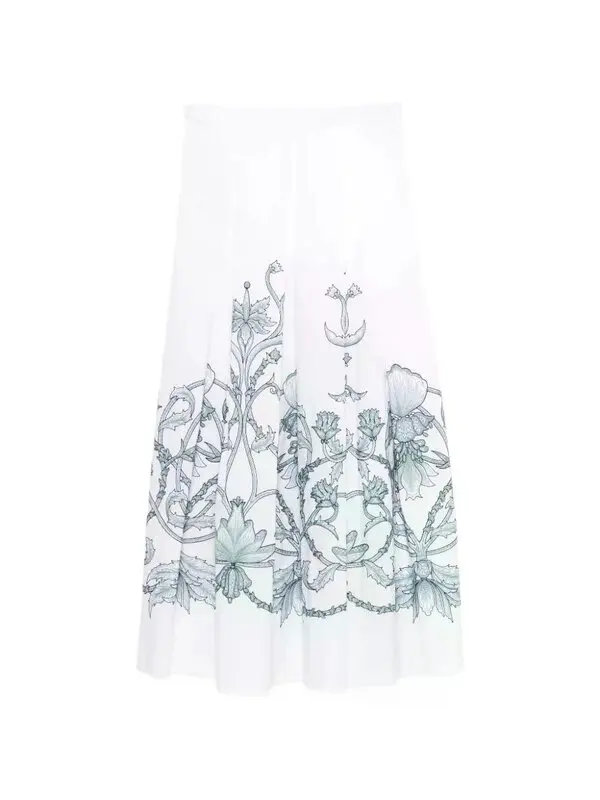 Eleventy Floral Print Pleated Midi Skirt - White