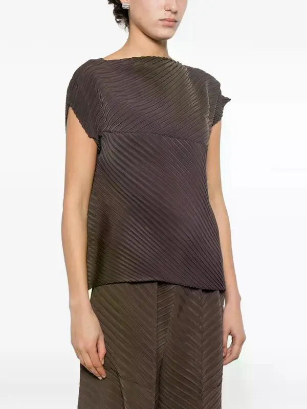 Issey Miyake Pleated Sleeveless T-shirt - Brown