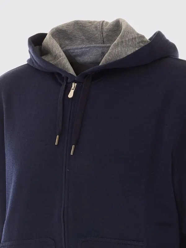 Brunello Cucinelli Full-zip Cotton Hoodie With Drawstring - Navy